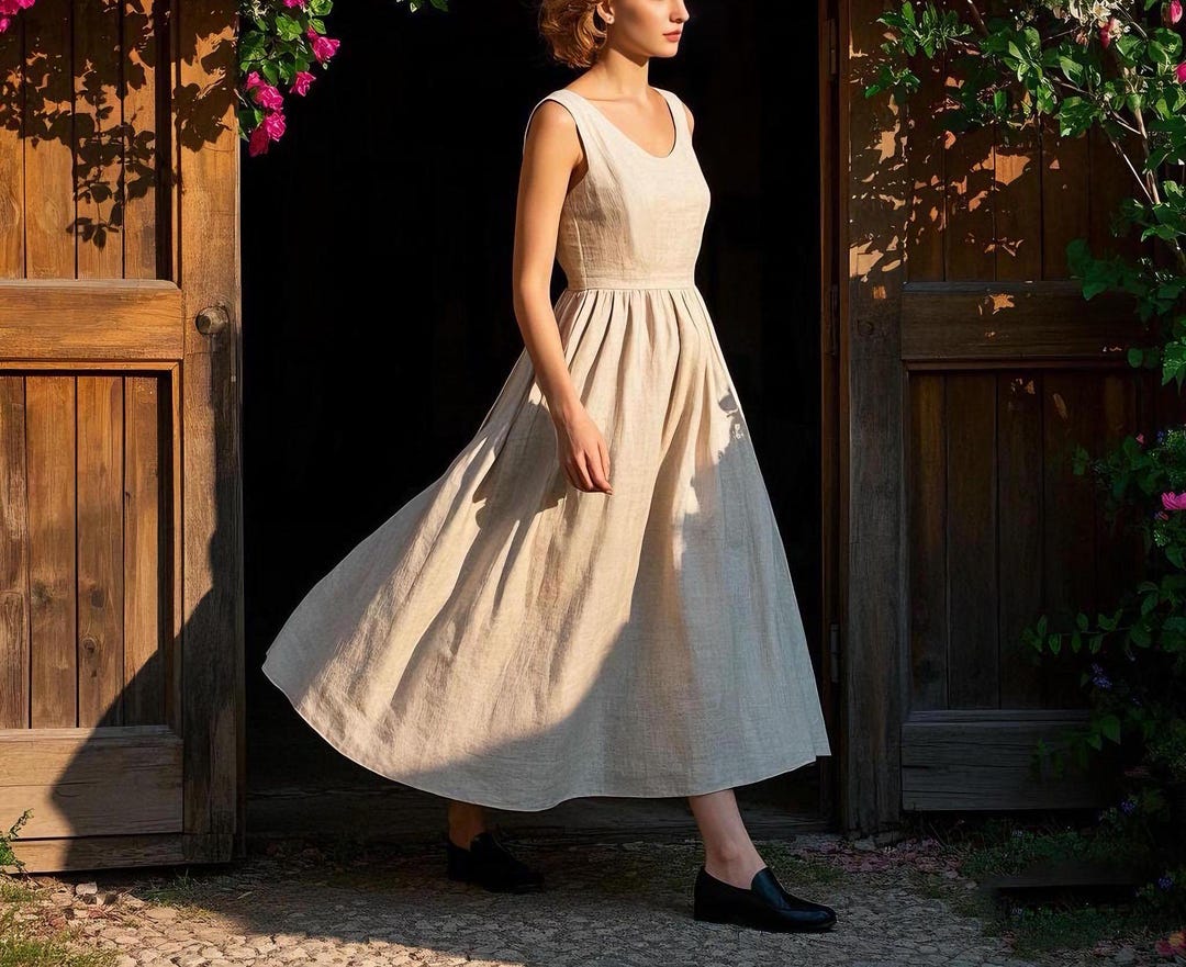 Handmade Linen Maxi Dress Sleeveless Cottagecore Summer Dress Vintage ...
