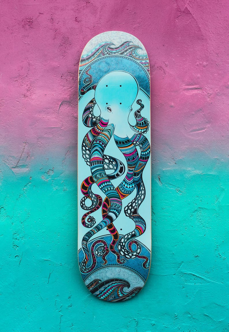 Painted Octopus Skateboard Deck: Boho Skate Home Decor - Etsy