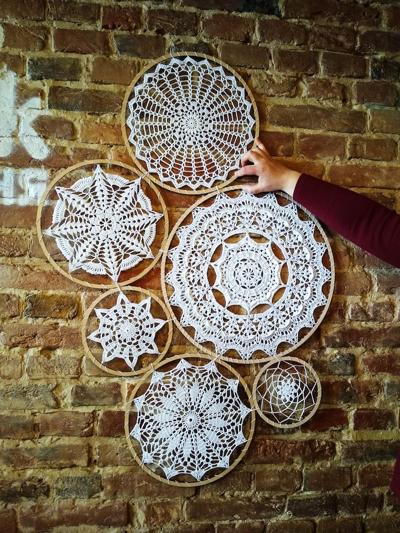 Crochet Homewares Wall Hanging Decor, Boho Cotton Lace, Wooden Hoop - Etsy