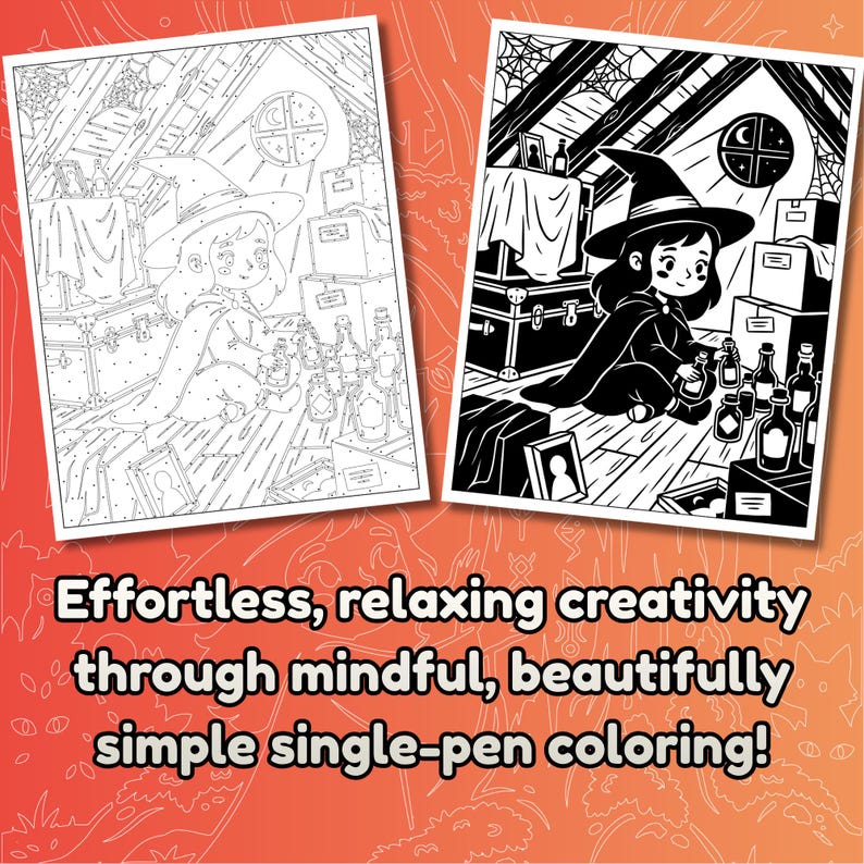 Monochrome Witch Coloring Pages – 40 Magical Witch Scenes One Color ...