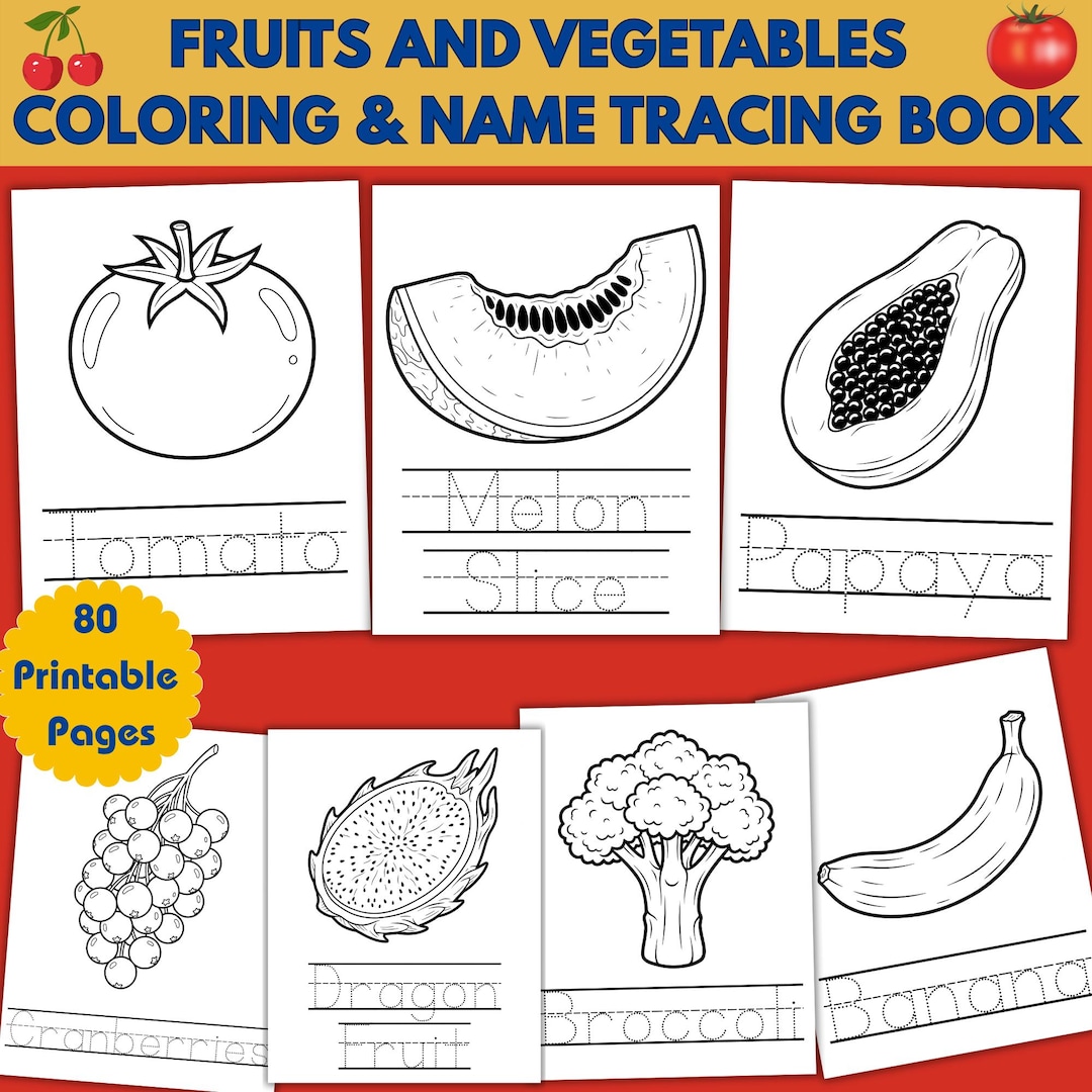 Fruits & Vegetables Coloring Pages | Toddler Name Tracing Worksheets ...