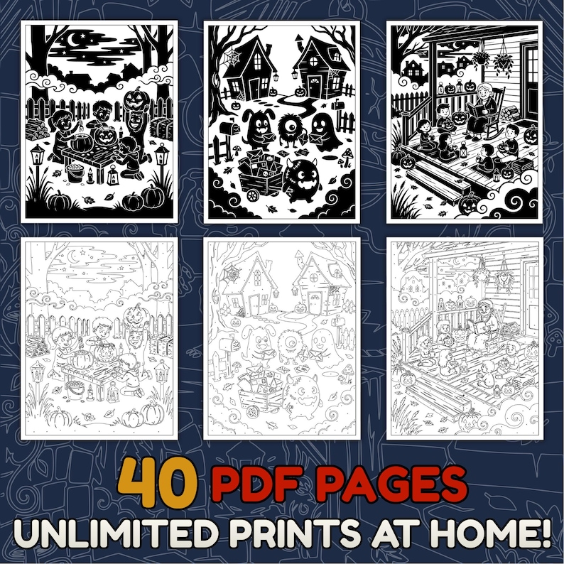 Monochrome Halloween Coloring Book – 40 Spooky One-color Scenes ...