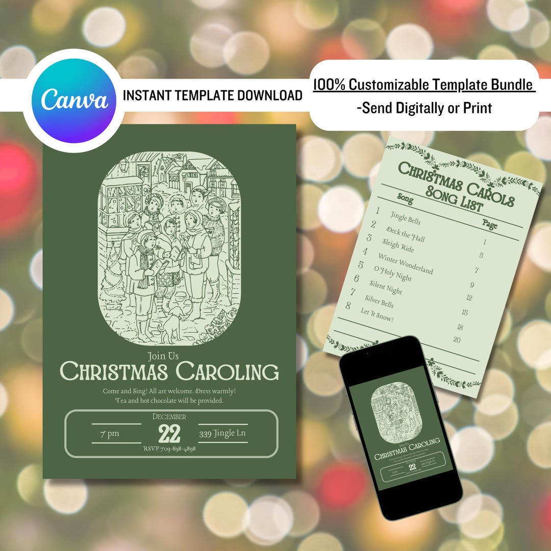 Christmas Caroling Invite Monochrome Template Bundle - Etsy