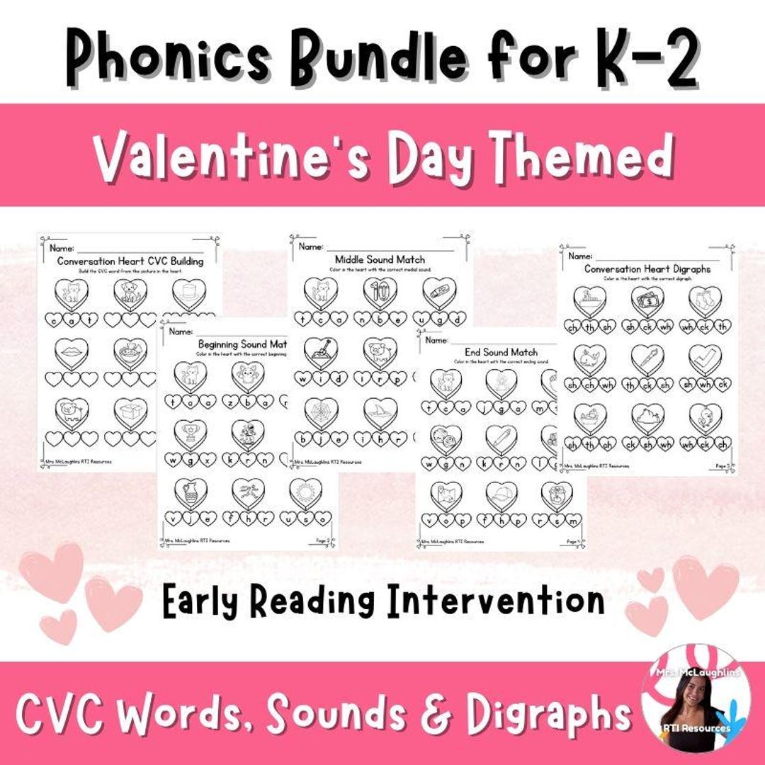 Valentine’s Day Phonics Bundle for K–2 | CVC Word Building, BME Sound ...