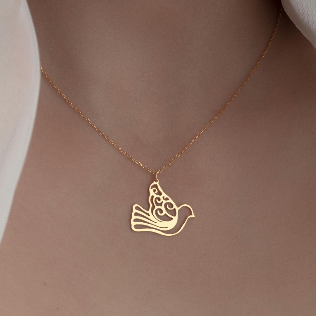Dainty Pigeon Necklace in Sterling Silver, Flying Bird Pendant, Free ...