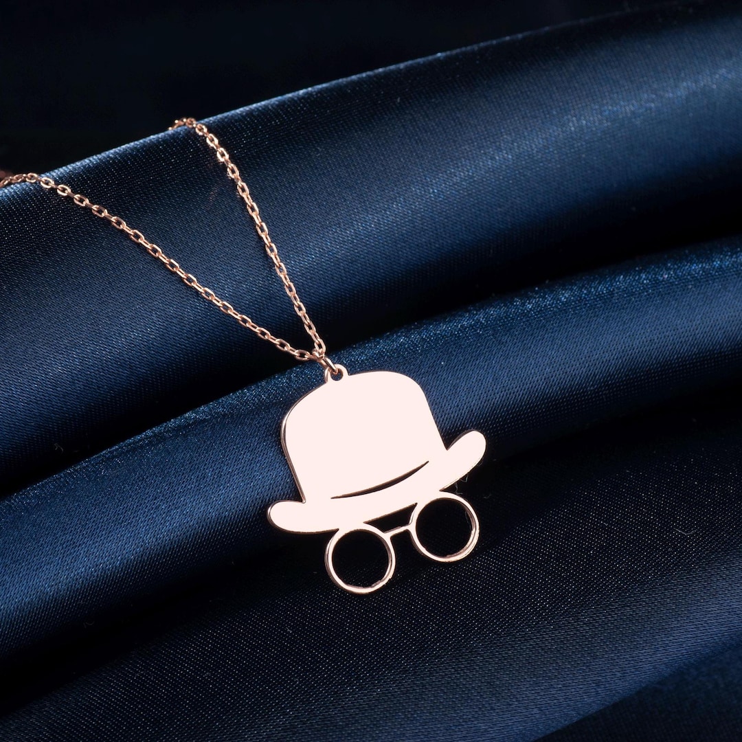 Bowler Hat and Glasses Necklace, Silver Bowler Hat Pendant, Bowler Hat ...