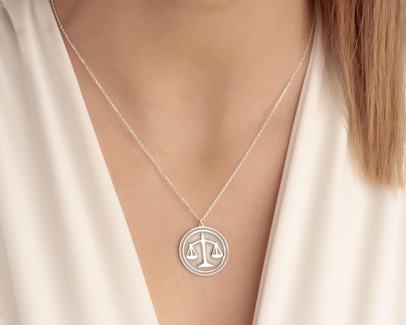 Sterling Silver Scales of Justice Necklace, Minimalist Round Disc ...