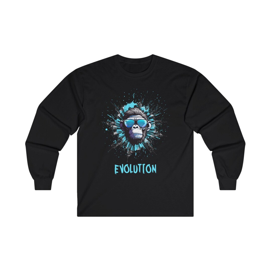 Monkey Evolution Cool Long Sleeve Tee, Chimpanzee Darwinian Long Sleeve ...