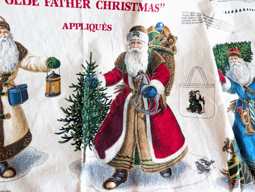 12 Olde Father Christmas Appliques Fabric Panel, 3 of Each Design and ...