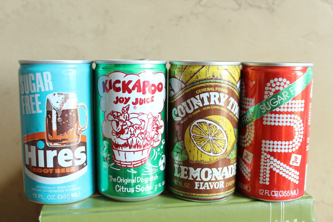 Four Collectible Soda Cans, Kickapoo Joy Juice, Sugar Free Hires Root ...