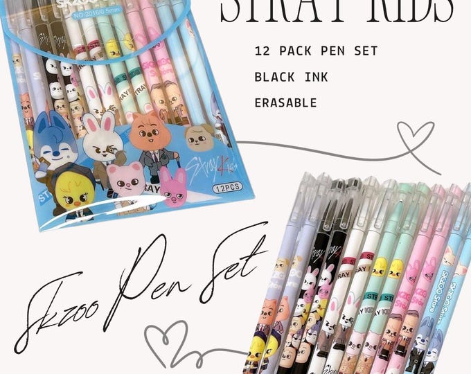 Stray Kids SKZOO Pen Set, Erasable Pens, 12 Pack, Bang Chan, Felix ...