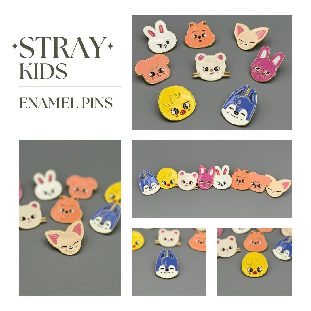 Stray Kids SKZOO Enamel Pins, SKZ, Wolfchan, Bbokari, Jiniret, Dwaekki, Leebit, Quokka, Puppym ...