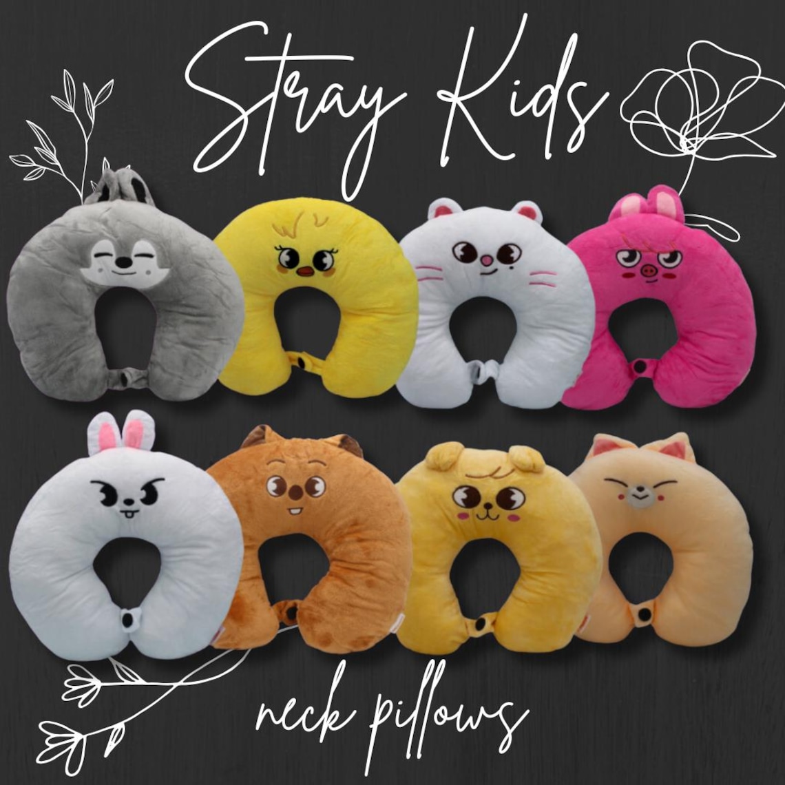 Stray Kids SKZOO Neck Pillows, SKZ, Bangchan, Felix, Hyunjin, Changbin ...