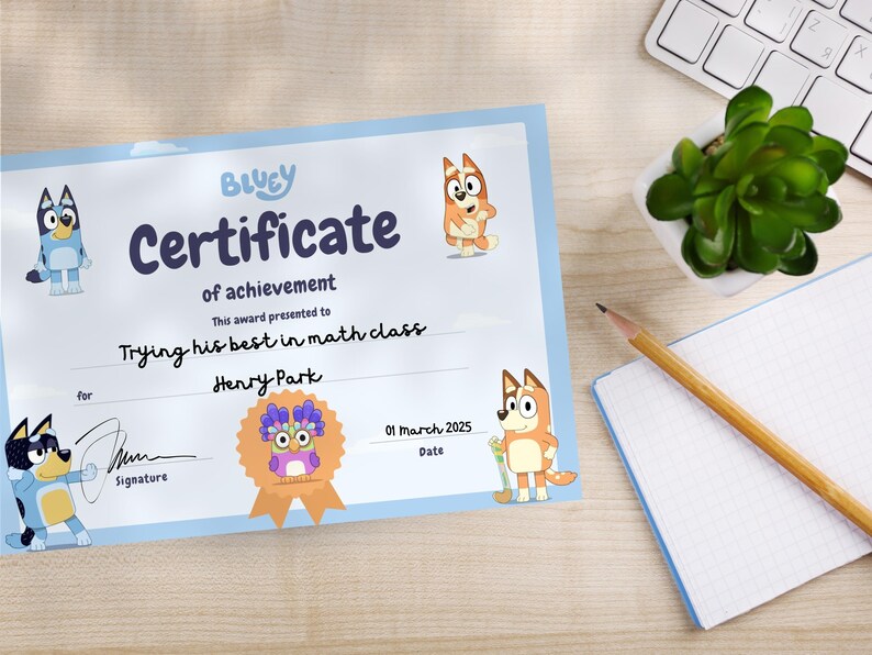 Bluey Certificate of Achievement Printable, BLUEY Digital Printable ...