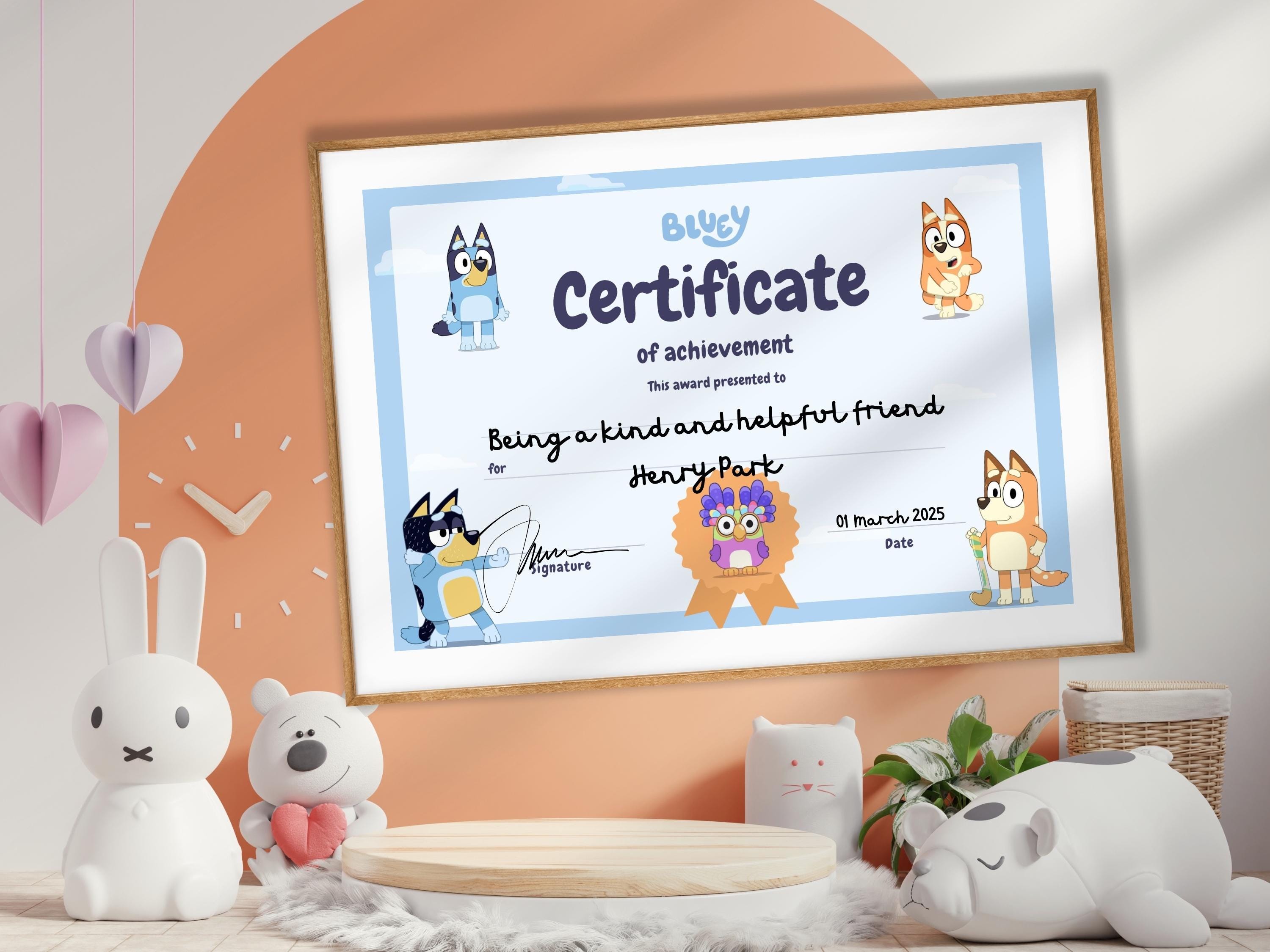 Bluey Certificate of Achievement Printable, BLUEY Digital Printable ...