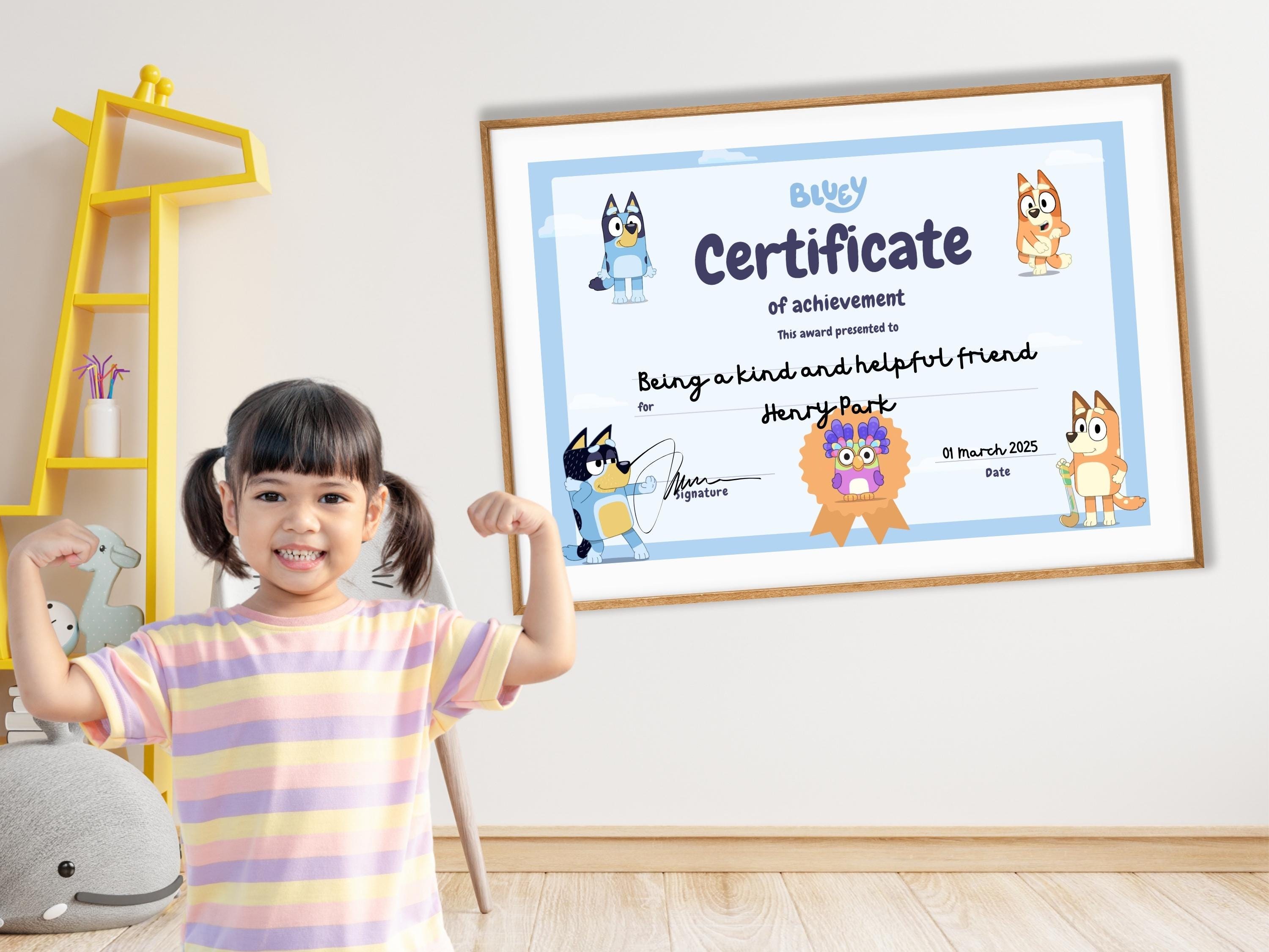 Bluey Certificate of Achievement Printable, BLUEY Digital Printable ...