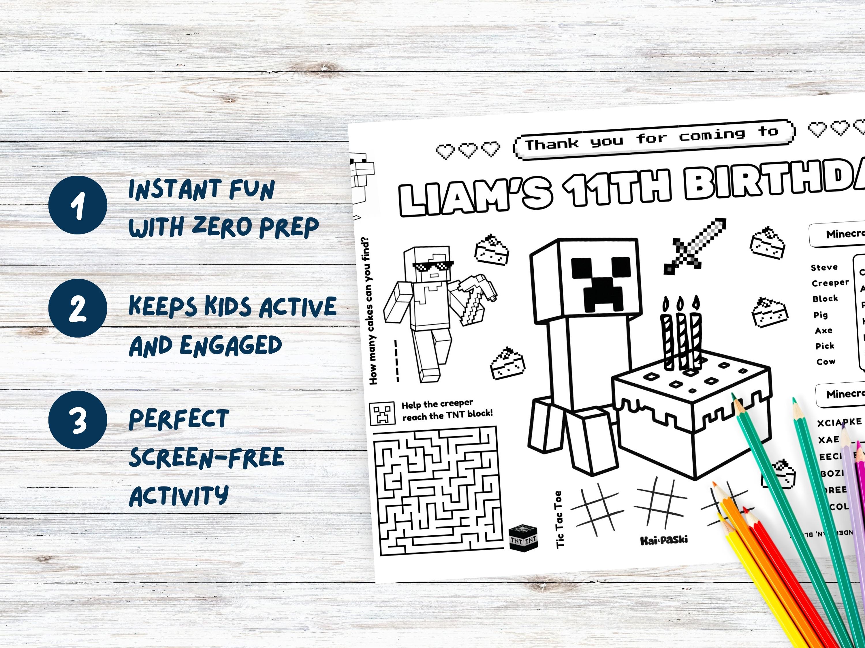 Personalised Creeper Coloring Sheet for Kids Birthday Party, Custom ...