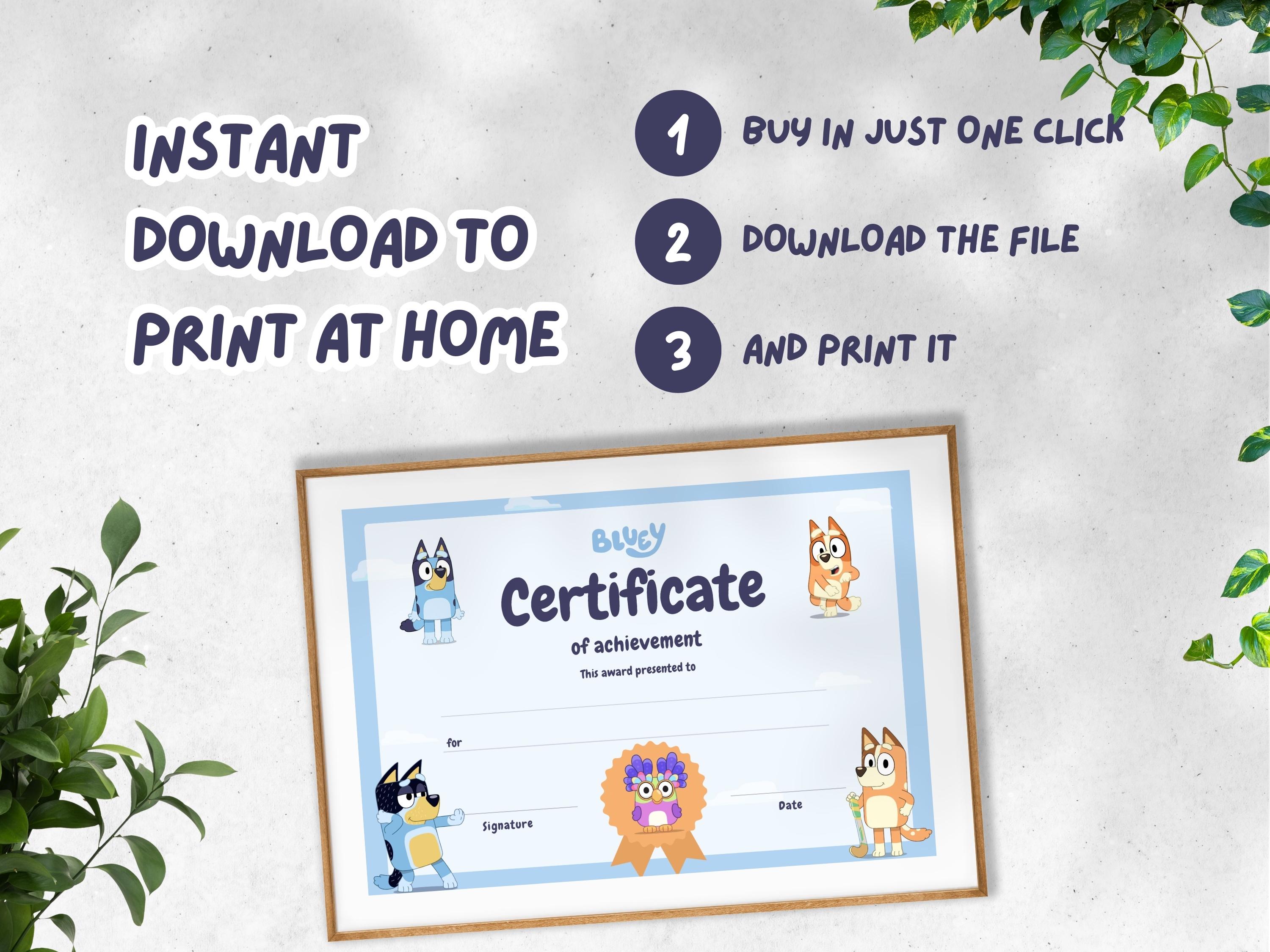Bluey Certificate of Achievement Printable, BLUEY Digital Printable ...