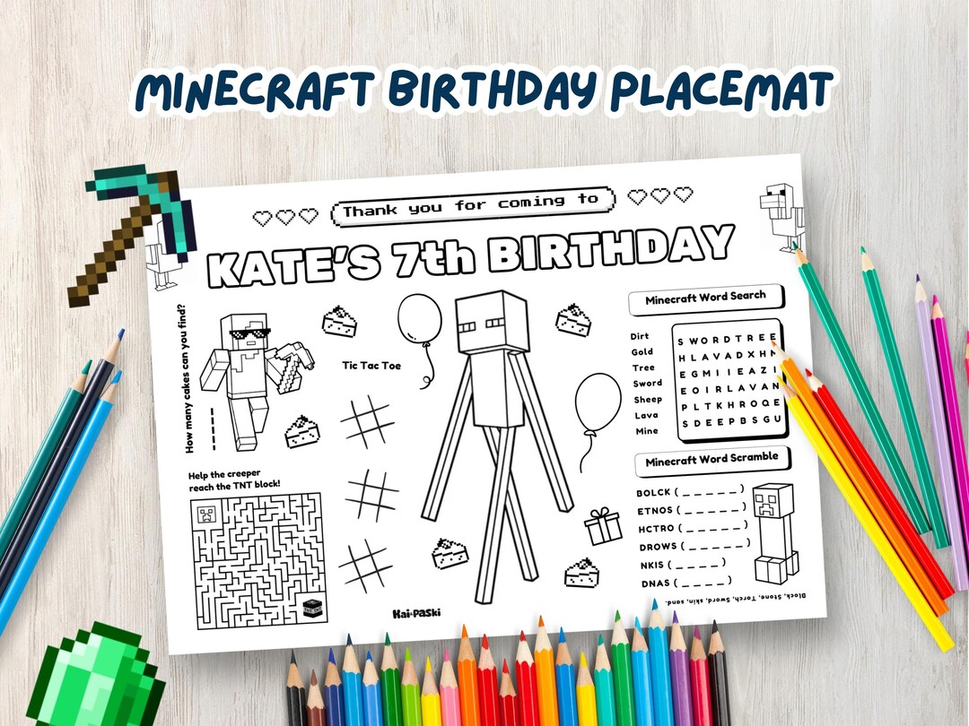 Personalised Minecraft Coloring Sheet for Kids Birthday Party, Custom ...