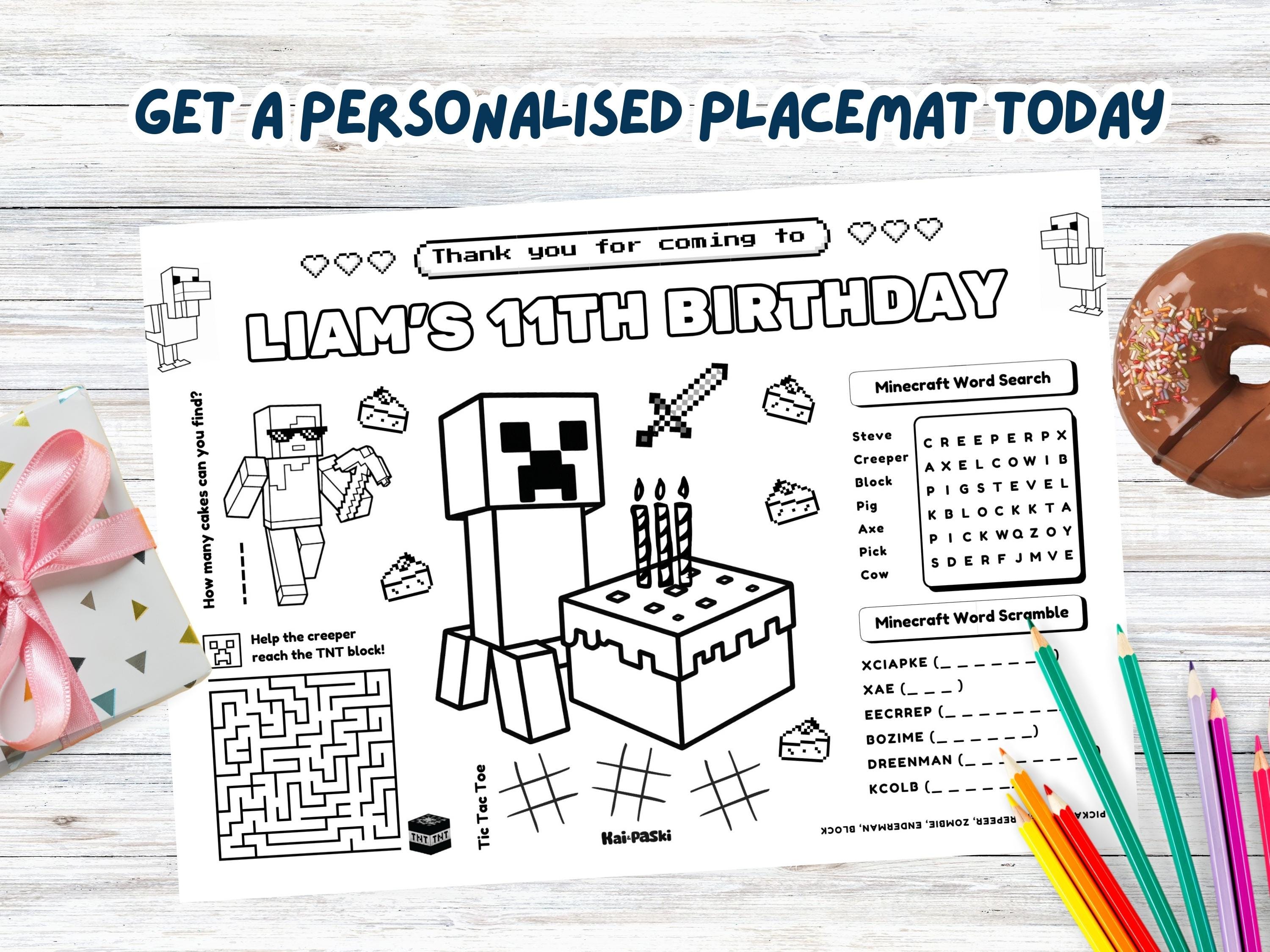 Personalised Creeper Coloring Sheet for Kids Birthday Party, Custom ...