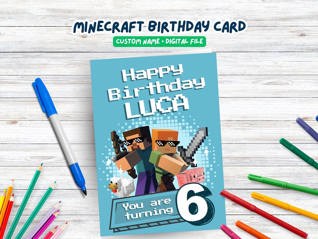 Personalised Minecraft Birthday Card Printable, Customised Greeting ...