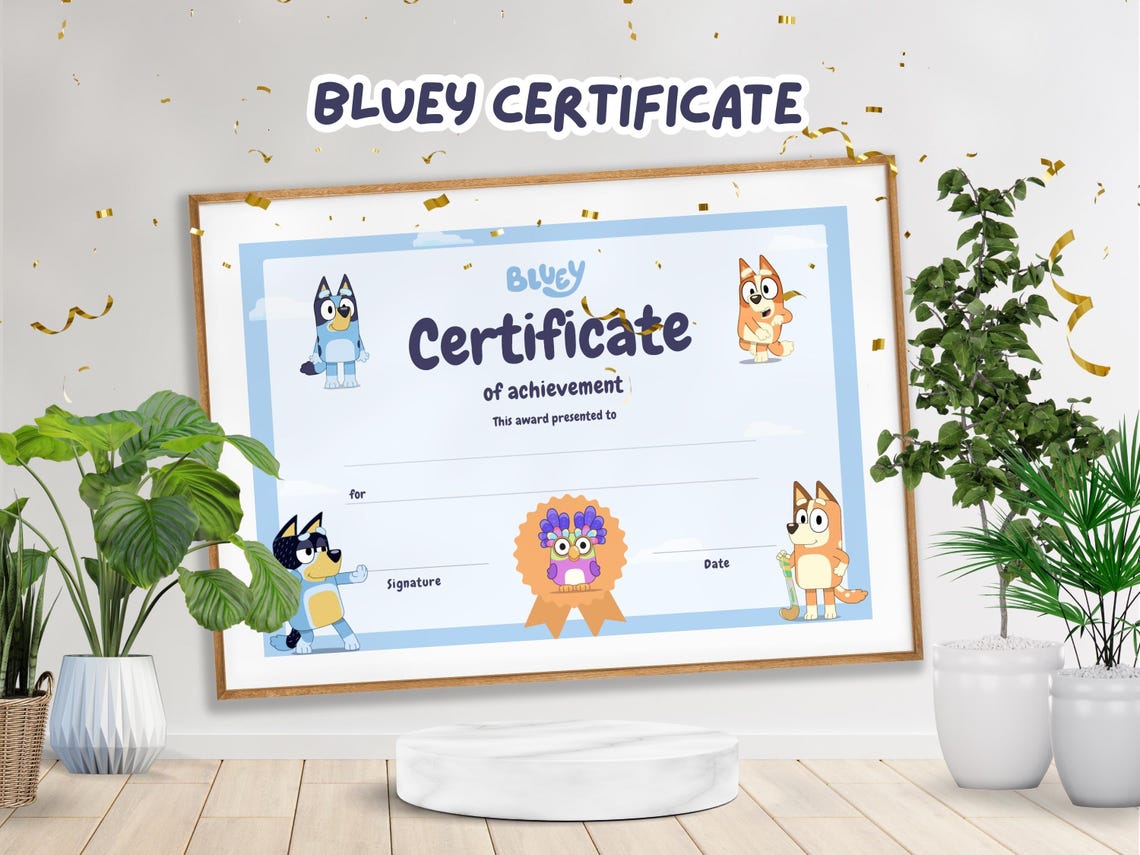 Bluey Certificate of Achievement Printable, BLUEY Digital Printable ...