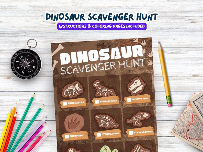 Dinosaur Game for Birthday Printable Scavenger Hunt, Party Game ...