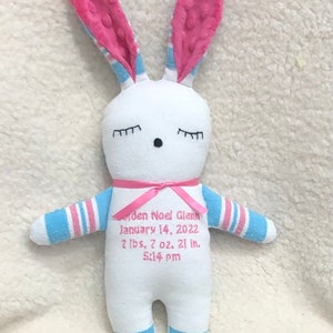 Keepsake Birth Stat Rabbit From Upcycled Hospital Receiving Blanket or ...