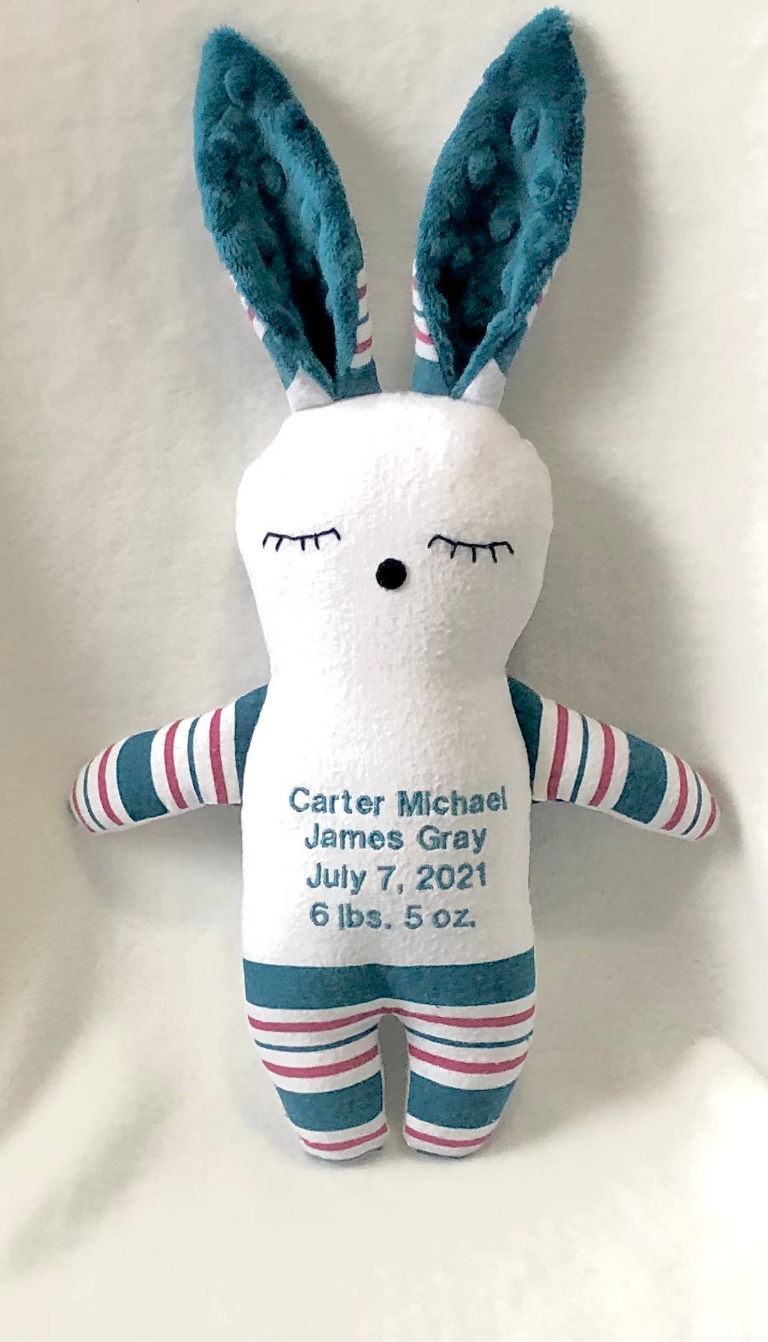 Keepsake Birth Stat Rabbit From Upcycled Hospital Receiving Blanket or ...