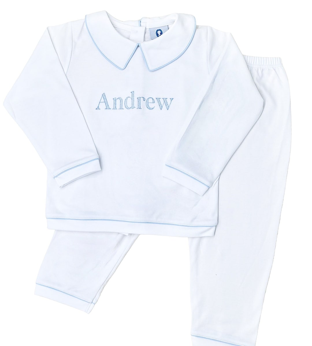 The Pima Cotton Henry 2 Piece Set-white W Blue Trim-ring Bearer-wedding ...