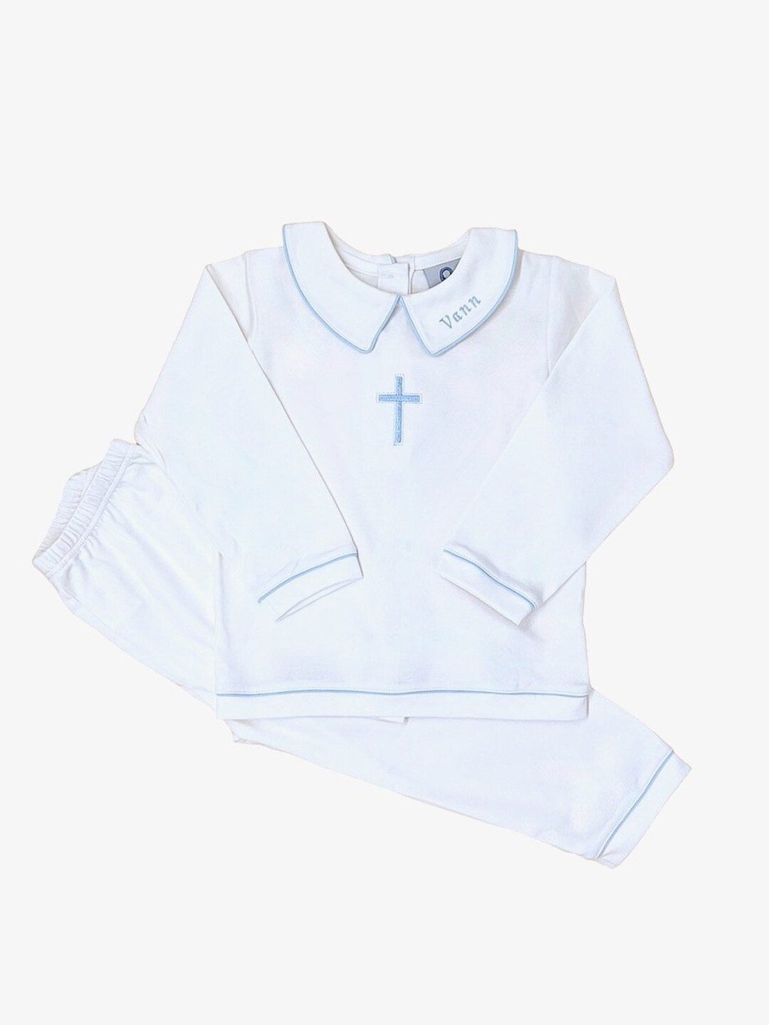 Pima Cotton Henry 2 Piece Set-white W Blue Trim or White/white Trim ...