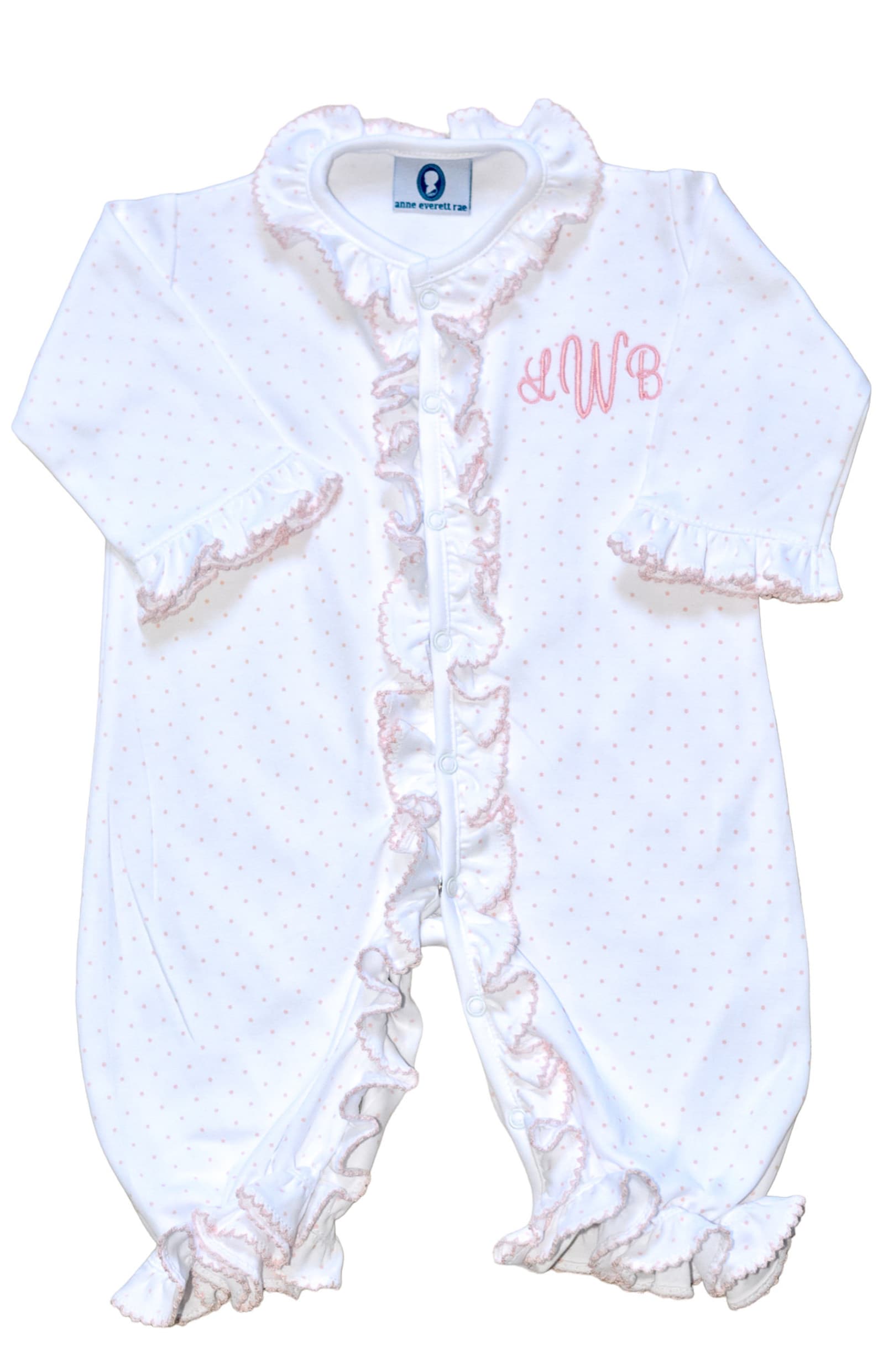 Pima Ruffled Converter Gown-white With Pink Dots-baby Girl Coming Home ...