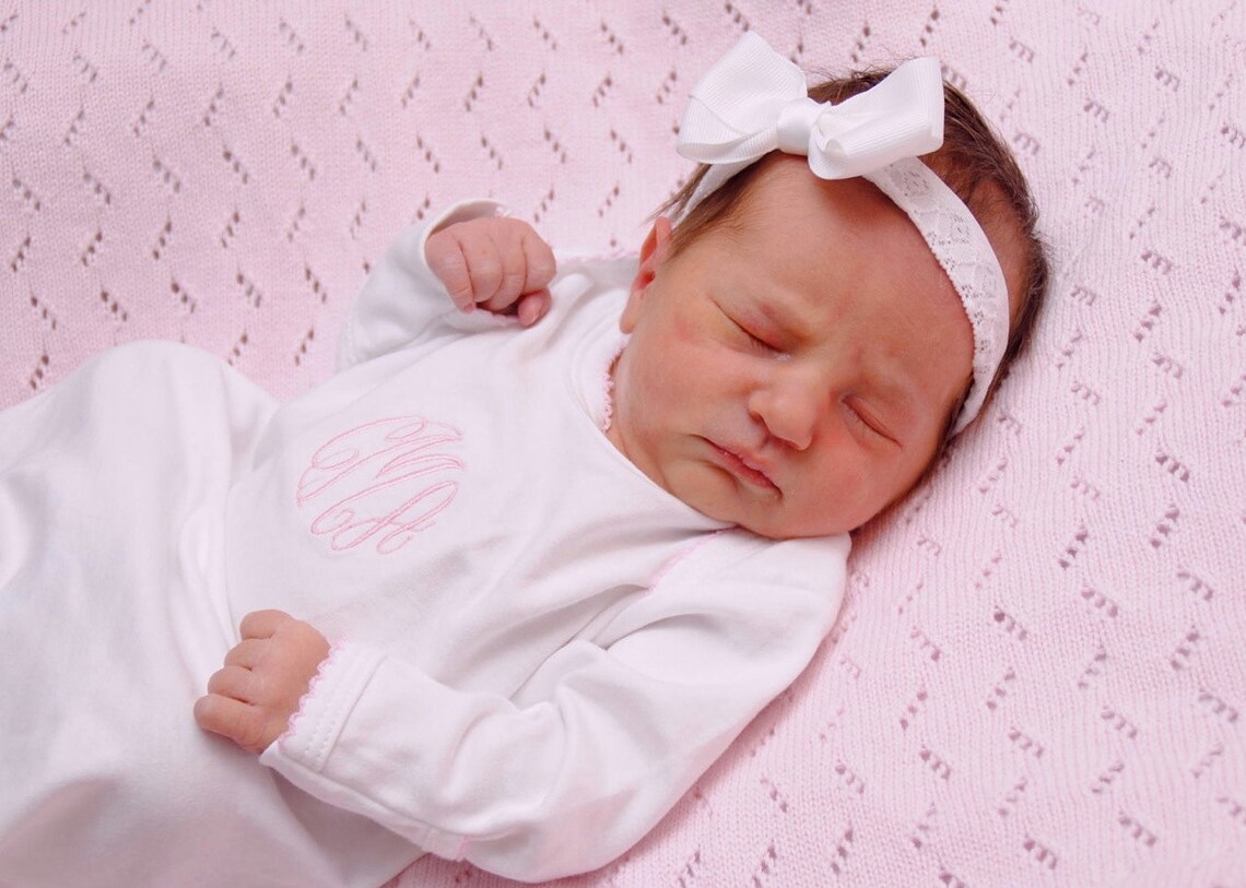 Pima Cotton Baby Gown-white With Pink Trim-baby Girl Coming - Etsy