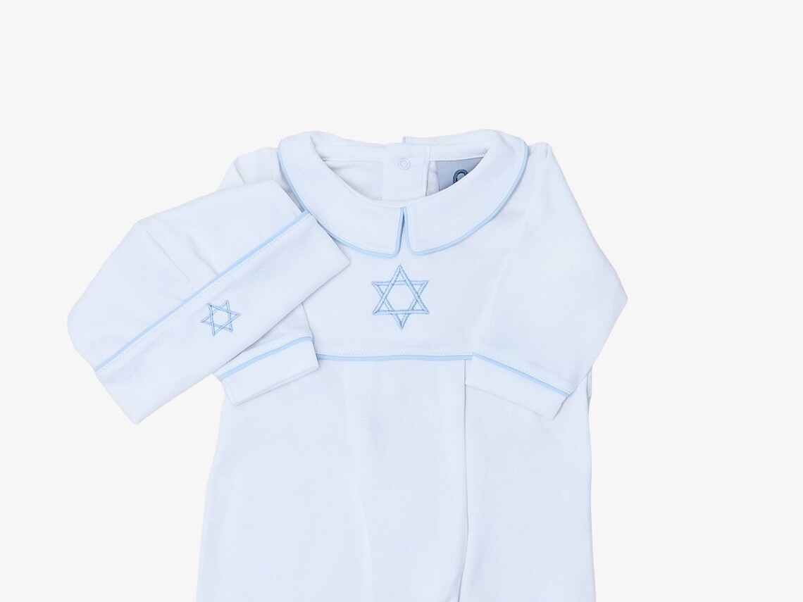 Star of David Outfit-luke White W Blue Trim-boy Brit Outfit-pima Cotton ...