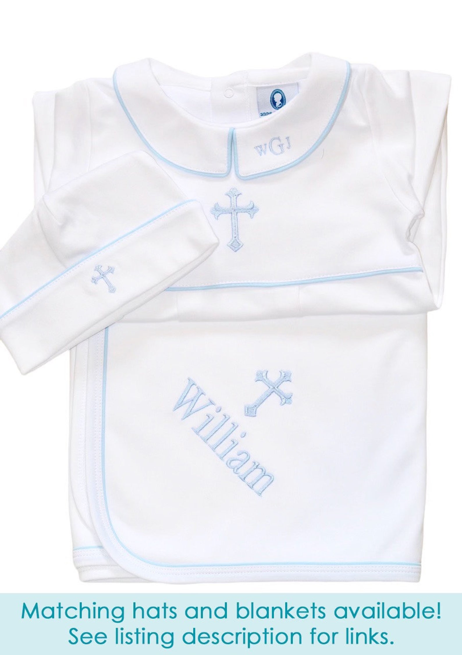 Luke Baptism Outfit-white W Blue Trim-baby Boy Baptism Outfit-baby Boy ...