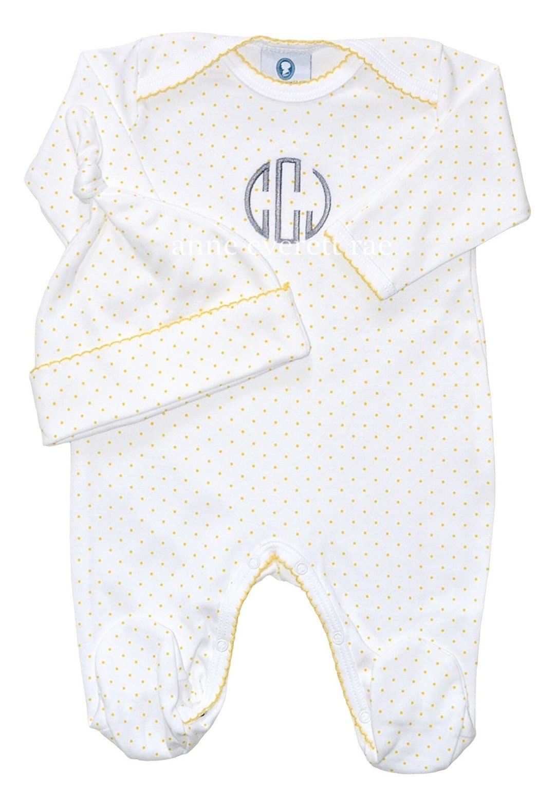 Pima Cotton Yellow Dot Enveloped Neck Footie-coming Home Outfit-unisex ...