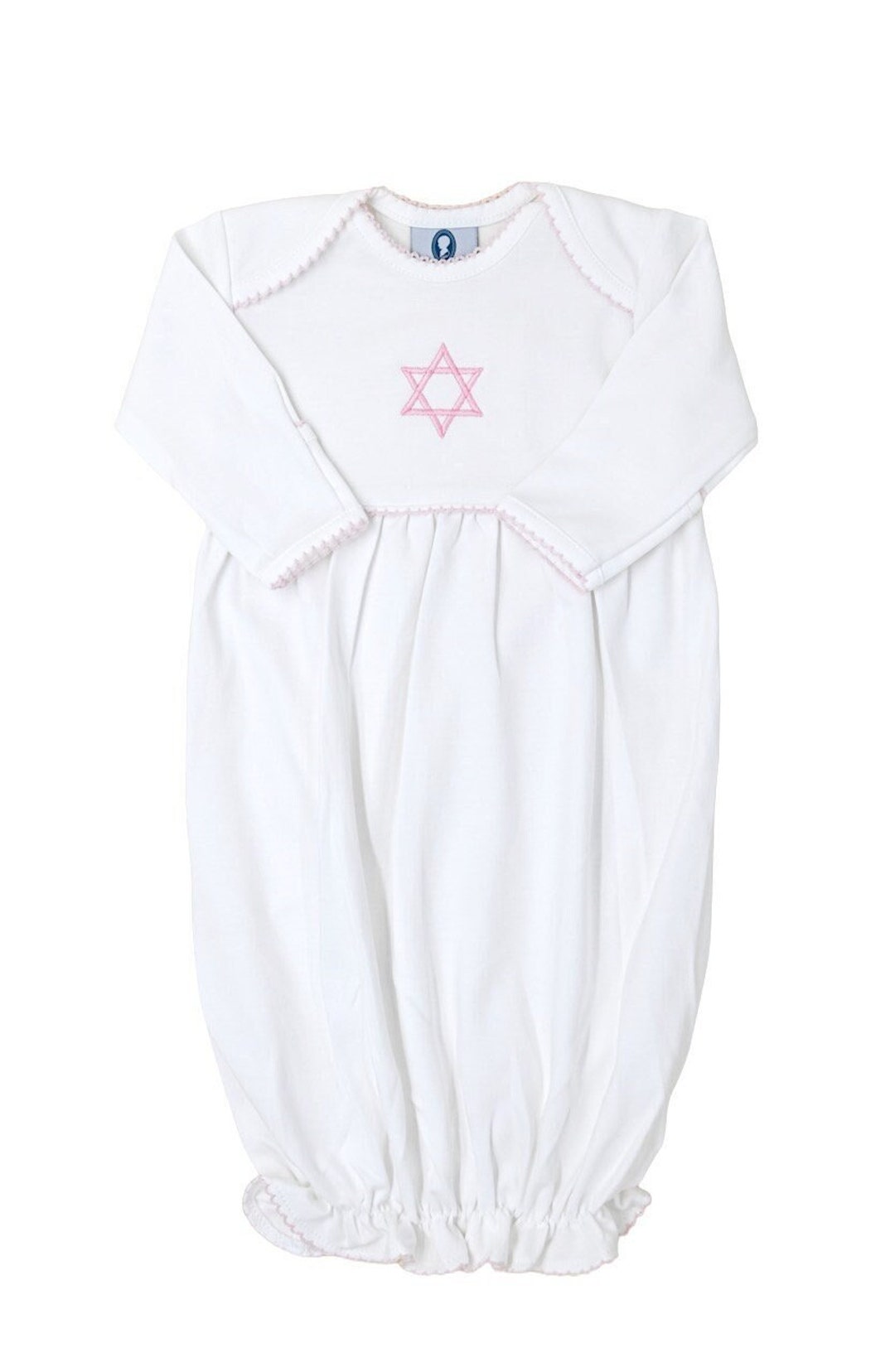 Star of David Yoke Gown-brit Bat-simchat Bat Gown-white With Pink Trim ...