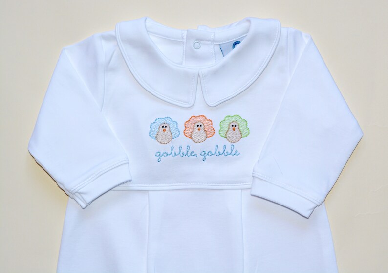 Gobble Gobble Pima Cotton Baby Outfit-All White Footed | Etsy