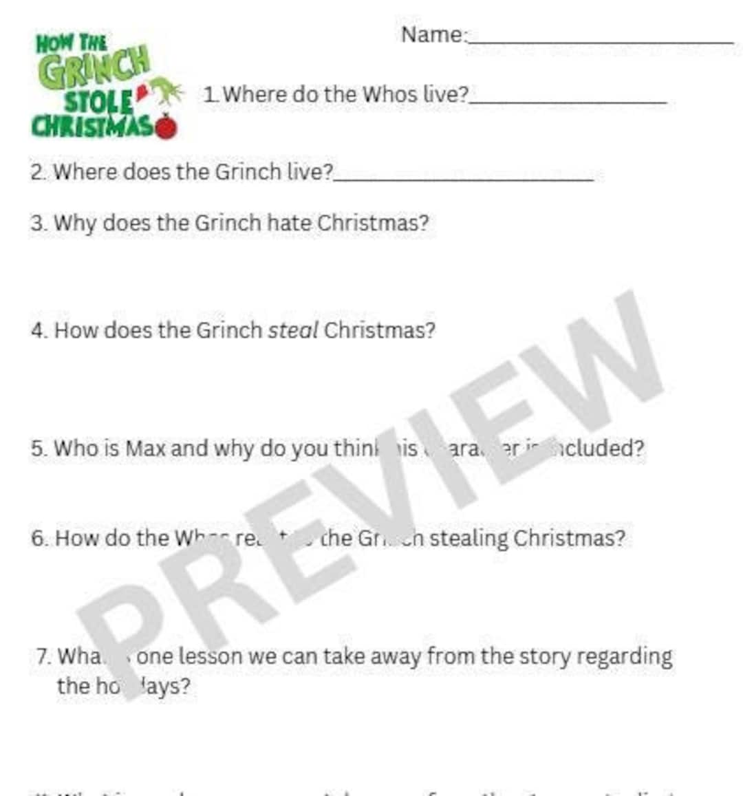 How the Grinch Stole Christmas Follow-along Movie Worksheet - Etsy