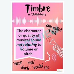 Music Classroom Poster Elements of Music TIMBRE color or Grayscale ...