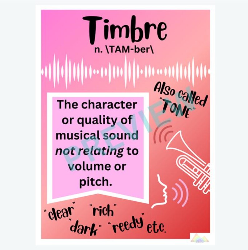 Music Classroom Poster Elements of Music TIMBRE color or Grayscale ...