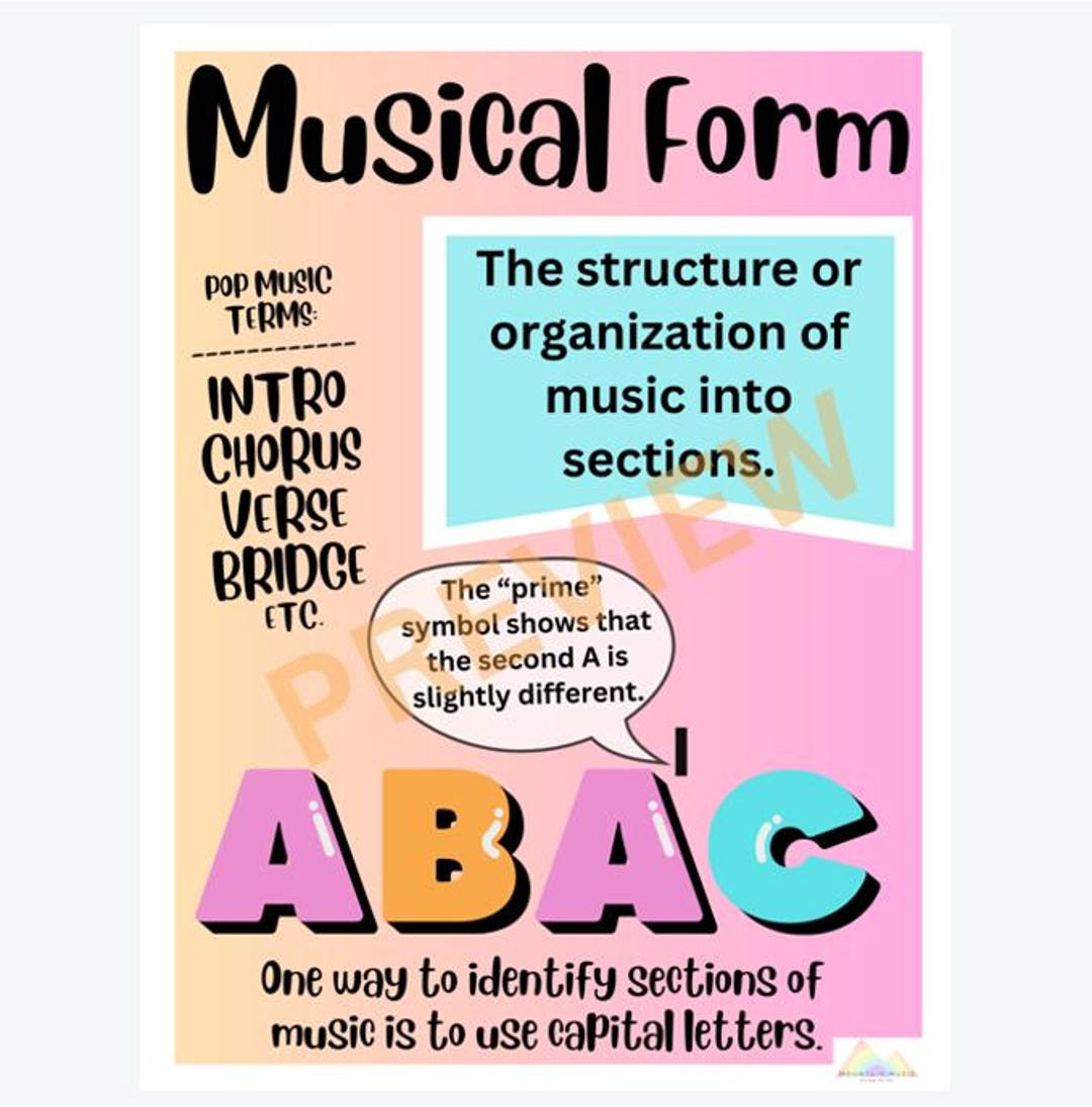 Music Classroom Poster Elements of Music MUSICAL FORM color or ...