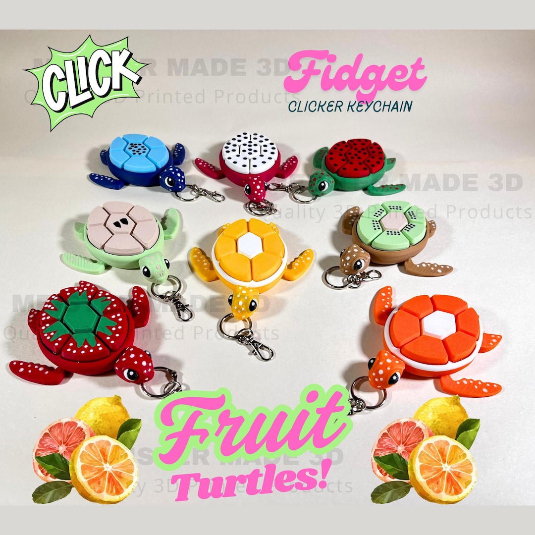 Turtle Fidget Clickers, Fruit Series, Desktop and Keychains, Sensory ...
