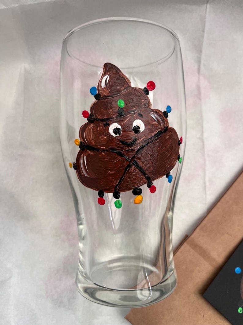 Hand Painted Emoji Poop Pint Glass and Gift Bag. Unique Gift, Gift for ...
