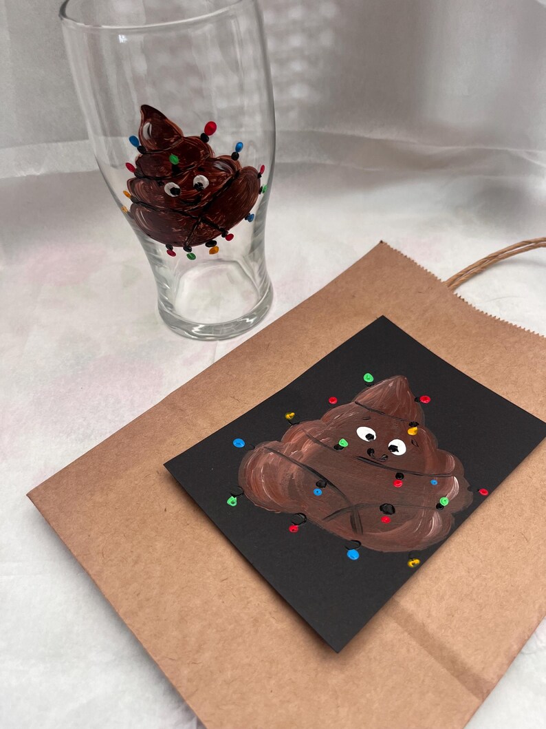 Hand Painted Emoji Poop Pint Glass and Gift Bag. Unique Gift, Gift for ...