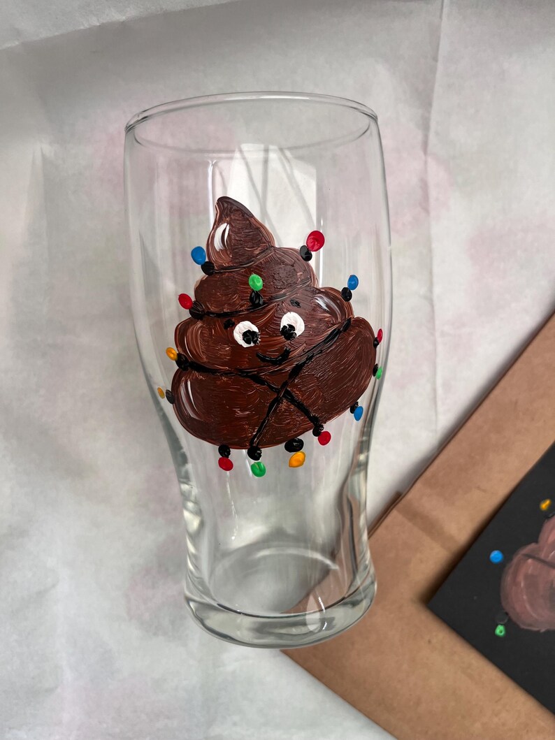 Hand Painted Emoji Poop Pint Glass and Gift Bag. Unique Gift, Gift for ...
