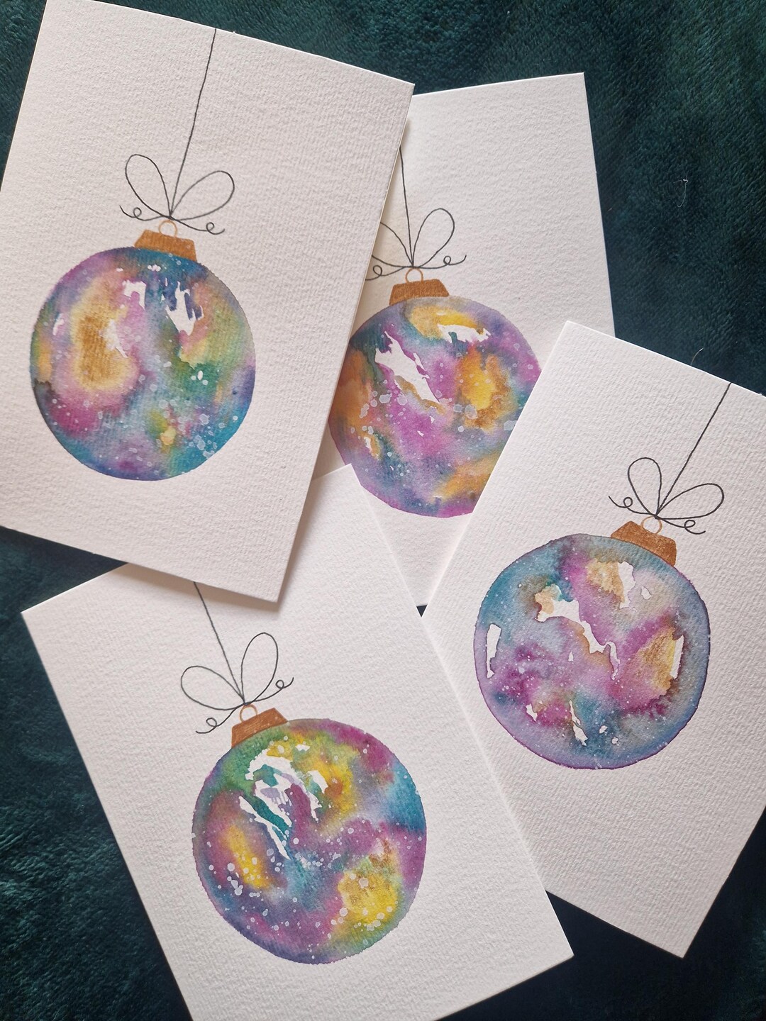 4 PACK Christmas Handmade Watercolour Bauble Cards - Etsy
