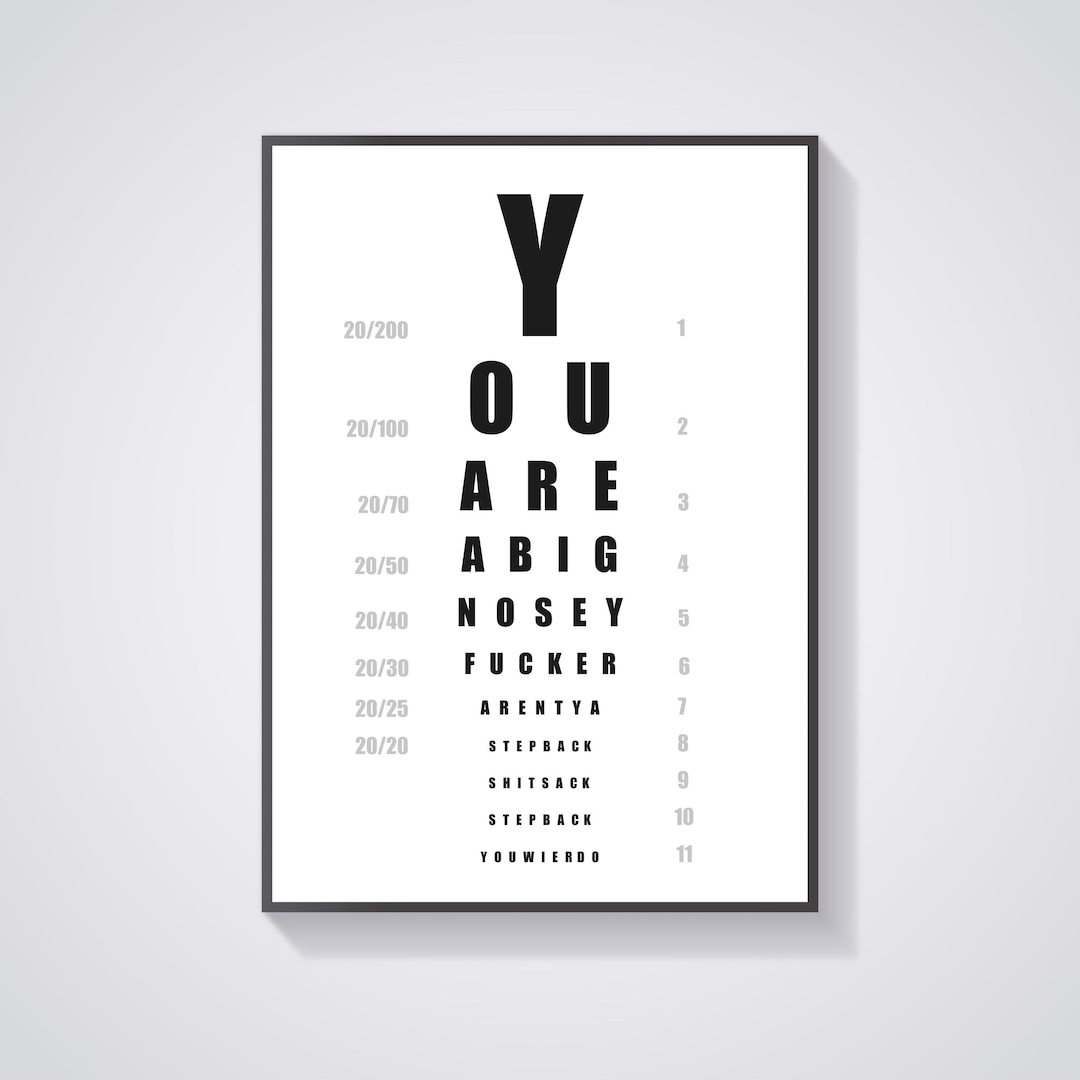 Funny Snellen Chart - Eye Test Chart - Eye Chart - Visual Acuity ...