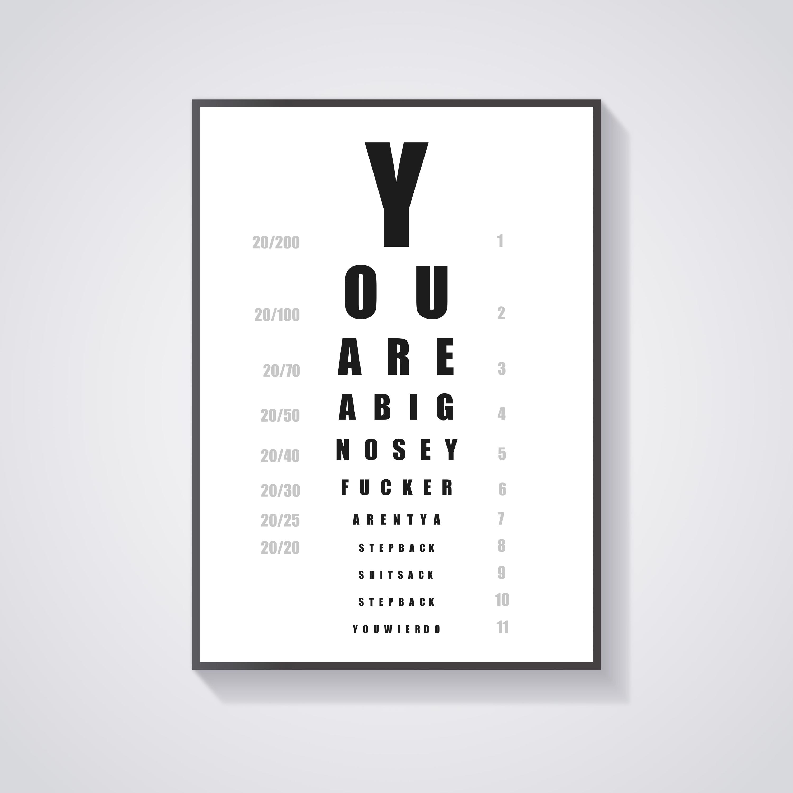 Funny Snellen Chart - Eye Test Chart - Eye Chart - Visual Acuity ...