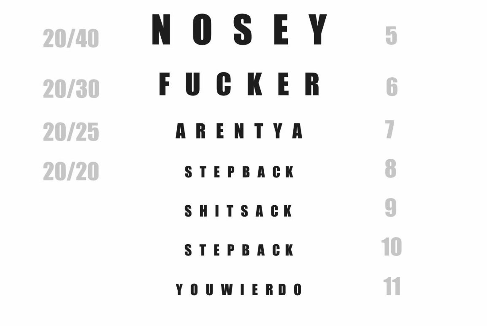 Funny Snellen Chart - Eye Test Chart - Eye Chart - Visual Acuity ...